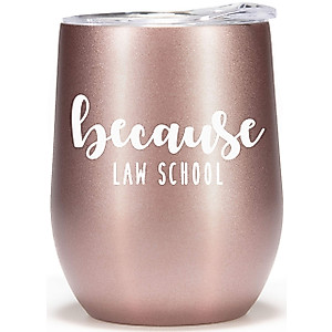 Law School Graduation Gifts - 12oz Wine Glass Tumbler Cup - Funny Gift Idea for Law Student, New Lawyer, Future Attorney, Because Law School Coffee Mug