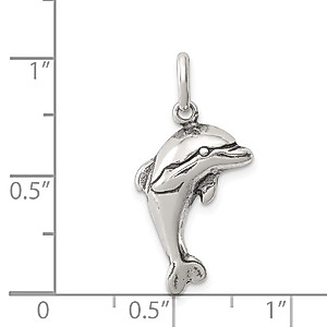 Solid 925 Sterling Silver Vintage Antiqued Dolphin Pendant Charm - 20mm x 14mm