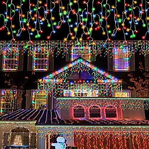 456LED 35.4FT Icicle Christmas Lights Outdoor Decoration, 8 Modes 72 Drops Christmas Fairy String Curtain Lights Christmas Decoration Eaves Window Holiday Yard Garden Indoor Home (Colorful)