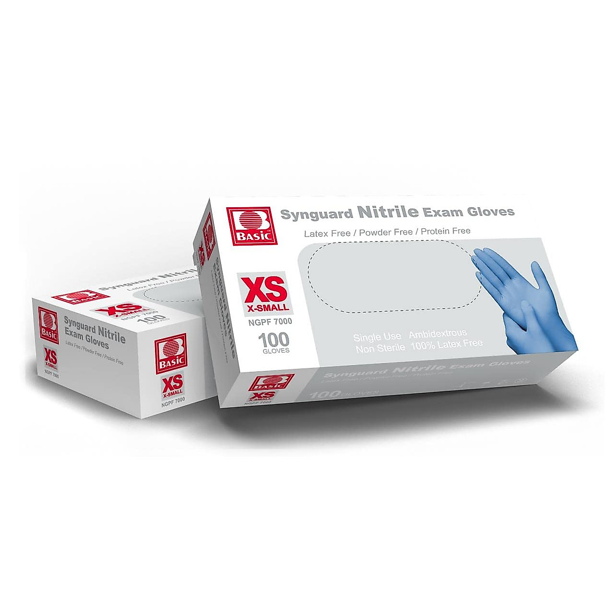 Basic Medical Blue Nitrile Exam Gloves - Latex-Free & Powder-Free - NGPF-7000 (Box of 100), X-Small