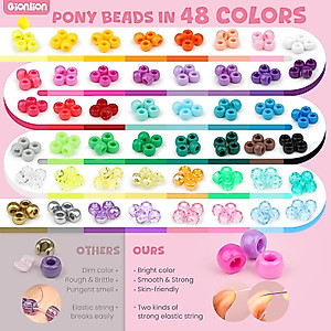 Gionlion 4200Pcs Pony Beads for Bracelet Making Kit, 48 Colors Christmas Bracelet Making Kit, 2500pcs Rainbow Kandi, 1700pcs Friendship Letter Beads with 20 Meter Elastic Strings for Jewelry Making