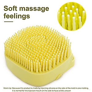 Dog Bath Brush, Pet Massage Brush Shampoo Dispenser, Soft Silicone Brush Rubber Bristle for Dogs and Cats Shower Grooming (Yellow)