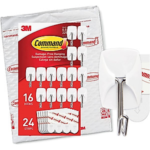 Command Small Wire Toggle Hooks, Damage Free Hanging Wall Hooks with Adhesive Strips, No Tools Wall Hooks for Hanging Organizational Items in Living Spaces, 16 White Hooks and 24 Command Strips