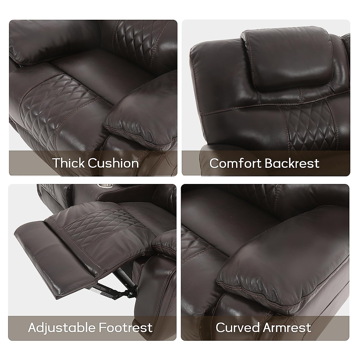 EBELLO Genuine Leather Loveseat Manual Recliner with 3 Seat Recliner Sofa, Double Recliner Chair with Cup Holder, Hidden Storage, Reclining Sofa Couch Set for Living Room