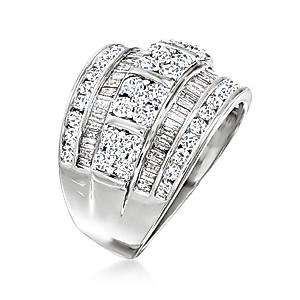 Ross-Simons 2.00 ct. t.w. Baguette and Round Diamond Multi-Row Ring in Sterling Silver. Size 9