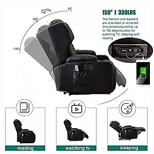 SAMERY Electric Power Recliner Chair Massage & Heating, Comfy Sleeper Chair Sofa Recliners Home Theater Seat Living Room Cup Holders/USB Ports, Lift Recliner Elderly 3HK7077BLGR Gray