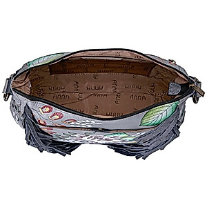 Anna by Anuschka Women's Genuine Leather Medium Fringed Hobo Shoulder bag | Hand Painted Original Artwork | Garden of Eden