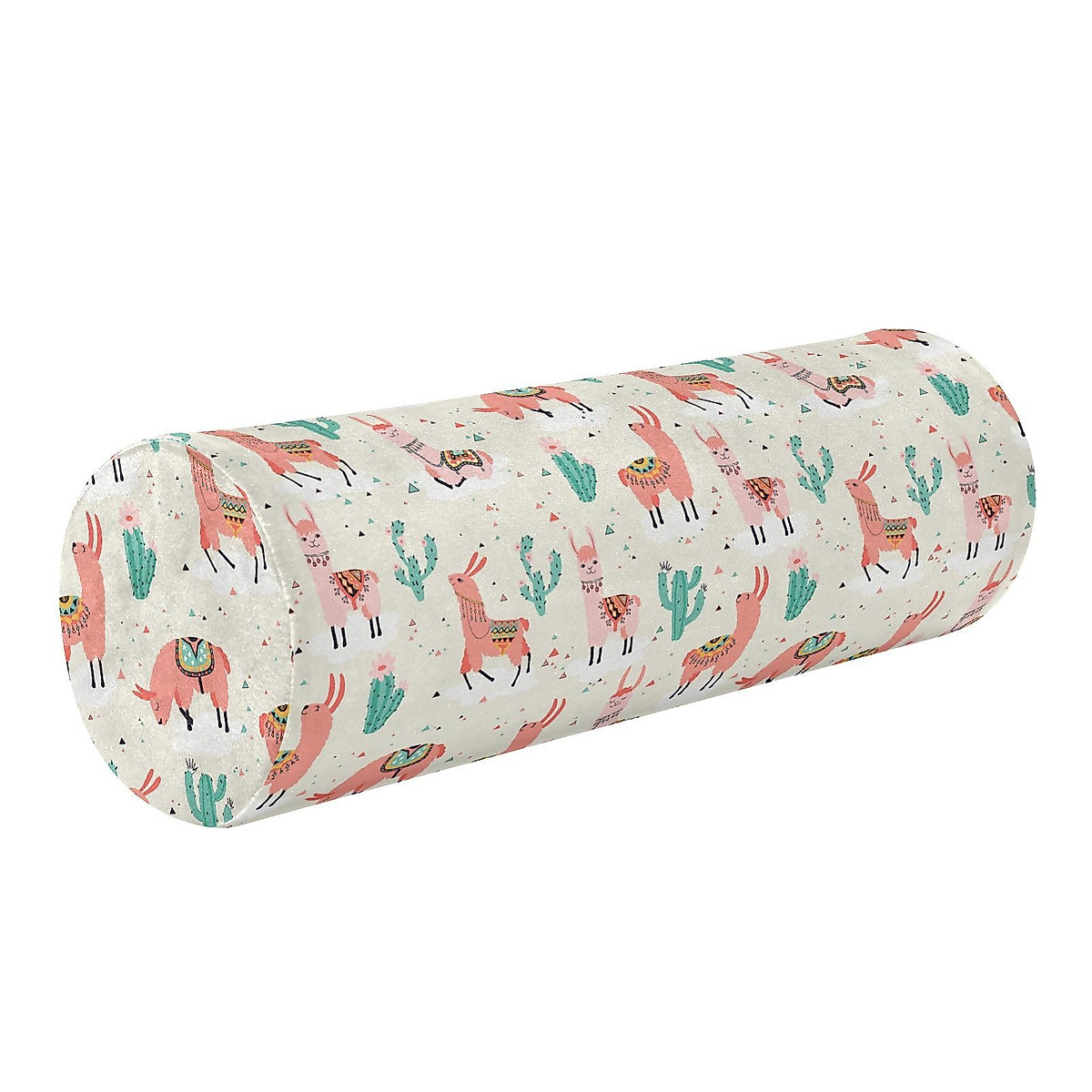 Llama Cloud Flowers Cacti Neck Support Pillow Round Neck Roll Bolster Cylinder Pillow Cervical Pillows Shoulder Pillow for Leg Knee Back Head Support for Study Work Men Women