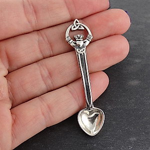 Sterling Silver Irish Claddagh Salt Spoon or Mustard Spoon, Celtic Trinity Knot
