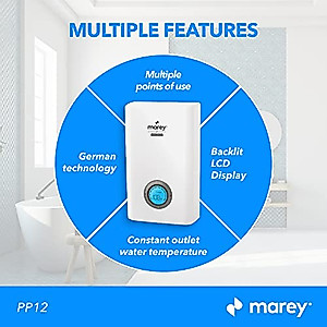 MAREY Power Pak 12 kW Electric Tankless Water Heater, White, Small
