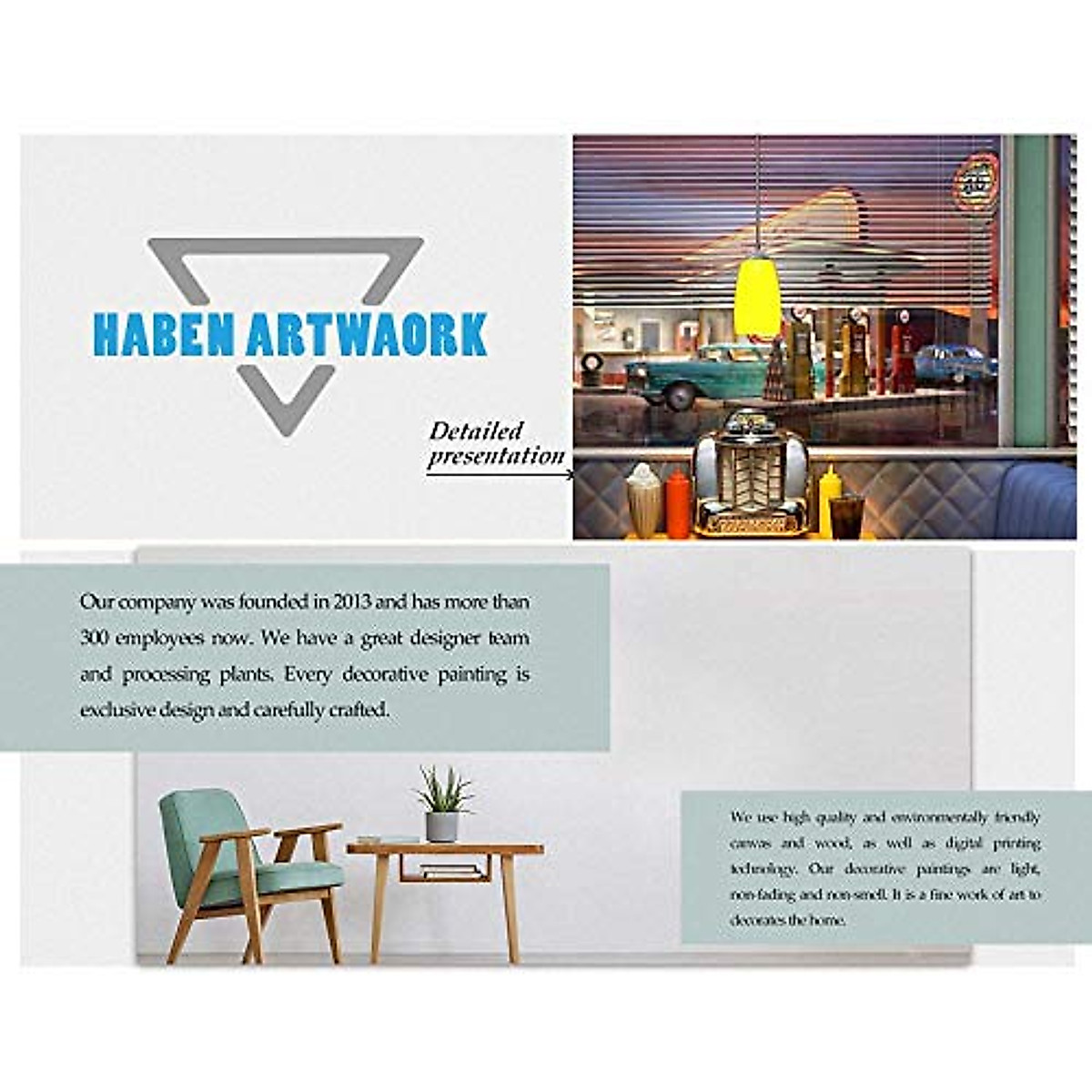 Retro Diner Interior 3 Pieces Print On Canvas Wall Artwork Modern Photography Home Decor Unique Pattern Stretched and Framed 3 Piece