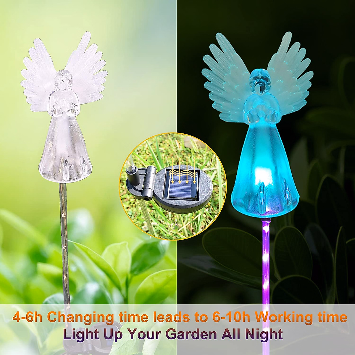 MIBUNG 4 Pack Solar Angel Lights Outdoor Decor,Solar Powered Color Changing Angel Easter Stakes Decorative Memorial Lights Garden Yard Lawn Pathway Grave Cemetery Decoration,Valentine's Day Women Gift