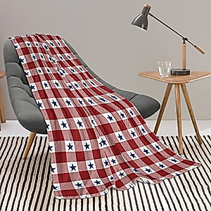FJPT July 4th Throw Blanket Red White and Blue Stars Patriotic Party Blanket Lightweight Fuzzy Plush Cozy Soft Blanket for Travel Couch Bed Sofa Gift 30"X40"