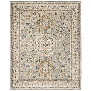 SAFAVIEH Aspen Collection Area Rug - 8' x 10', Moss & Ivory, Handmade Traditional Wool, Ideal for High Traffic Areas in Living Room, Bedroom (APN601W)