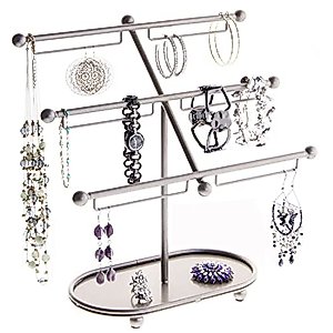 Angelynn's Earring Tree Display Stand Large Dangle Hoop Big Earrings Holder Jewelry Organizer Bracelet Storage Rack, Isabel Satin Nickel Silver