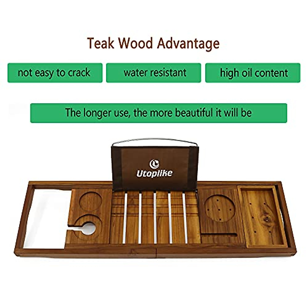 Utoplike Teak Bathtub Caddy Tray Bath Tray for Tub,Unique Bathtub Organizer with Book Tablet Wine Glass Cup Towel Holder,Adjustable, for Your Loved