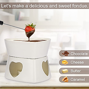 BSTKEY White Ceramic Butter Warmer Set, Heart Shaped Fondue Pot Melting Pot Set, Melt Hot Pot Bowl Set for Cheese Chocolate Butter Caramel, with 4 Forks