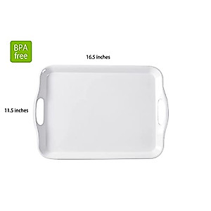 Blue Boat 16.5" x 11.5" Rectangular Serving Trays Set of 2 White,Light Weight Easy to Clean Sturdy Stackable Melamine Serving Tray with Handle, Fruit, Snacks, and Desserts Trays