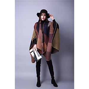 Lacavocor Women's Warm Shawl Wrap Cape Winter Sweaters Open Front Poncho, A1-khaki