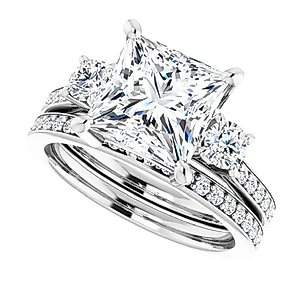 3.25 CT Princess Cut VVS1 Colorless Moissanite Engagement Ring Set, Wedding/Bridal Ring Set, Sterling Silver Vintage Antique Anniversary Promise Ring Set Gift for Her (7)