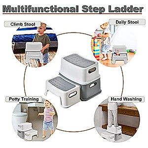 Step Stools for Kids, Toddler Step Stool for Bathroom Sink, 2 Step Stool for Toddlers, 11.8(L) X14.76(W) X9.87(H) Slip Resistant Grey 1 Pack