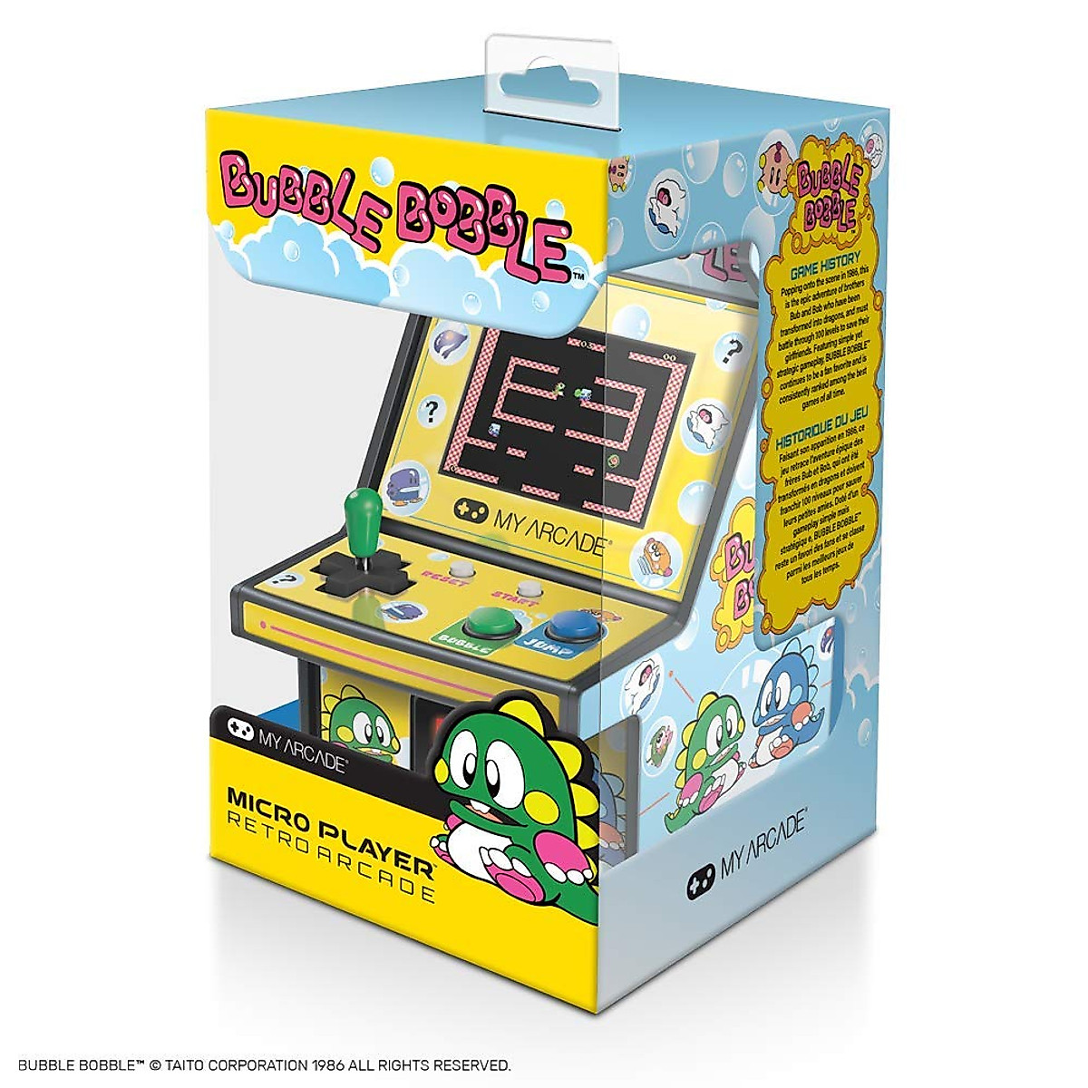 My Arcade Micro Player Mini Arcade Machine: Bubble Bobble Video Game, Fully Playable, 6.75 Inch Collectible, Color Display, Speaker, Volume Buttons, Headphone Jack, Battery or Micro USB Powered