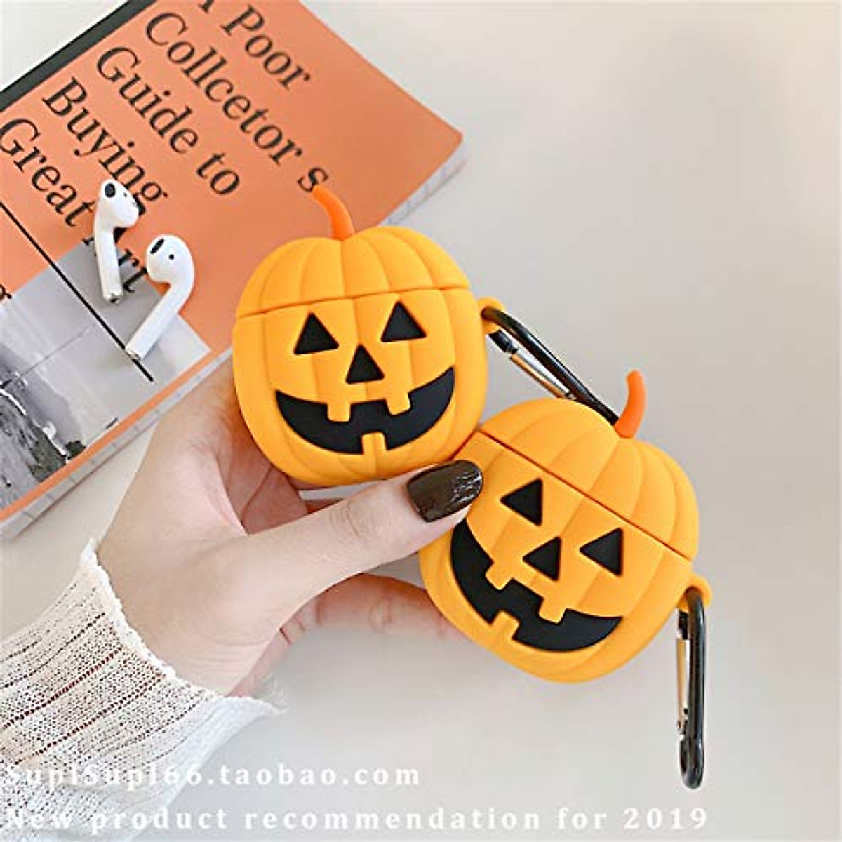 Jowhep Case for AirPod Pro 2019/Pro 2 Gen 2022 Cartoon Cute Silicone Cover with Keychain Funny Food Shockproof Soft Protective Skin for Air Pods Pro Girls Kids Shell Fun Cases for AirPods Pro Pumpkin