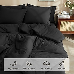 PHF 7 Pieces California King Comforter Set, Bed in A Bag Comforter & 16" Sheet Set All Season, Ultra Soft Comfy Bedding Sets with Comforter, Sheets, Pillowcases & Shams, Black