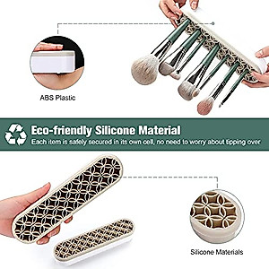 2 Pack Lolalet Silicone Makeup Brush Holder Organizer Sew Desktop Organizers, Multipurpose Make Up Brush Storage Stand for Painting Pen Brushes Eyeliner Pencil Ruler Sewing Craft Tools Stash n Store