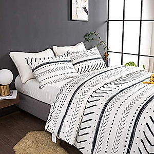 Luxlovery Boho White Comforter Set King Farmhouse Bedding Comforter Set King Size Black and White Aztec Comforter Striped Cotton Geometric Folkloric Comfy Cotton Bohemian Comforter Blanket Quilts