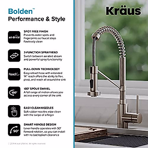 KRAUS Bolden 18-Inch Single Handle Commercial Style Pull-Down Kitchen Faucet with Soap Dispenser in Matte Black, KPF-1610MB-KSD-43MB