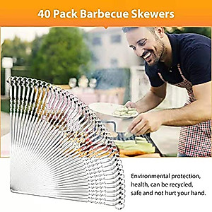 Kabob Skewers, AIDOIT 40 PCS 15.2 Inch Flat Metal BBQ Barbecue Skewer Stainless Steel Shish Kebob Sticks Wide Reusable Grilling Skewers Set for Meat Shrimp Chicken Vegetable