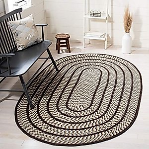 SAFAVIEH Braided Collection 4' x 6' Oval Ivory / Black BRD401C Handmade Country Cottage Reversible Area Rug