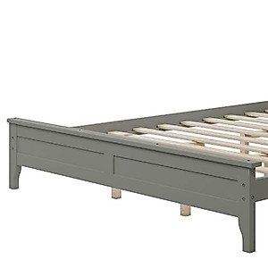 anwickjeff Full Size Bed Frame with Headboard and Footboard, Modern Concise Style White Solid Wood Platform Bed for Kids Teens Adults, No Need Box Spring (Full, Gray)
