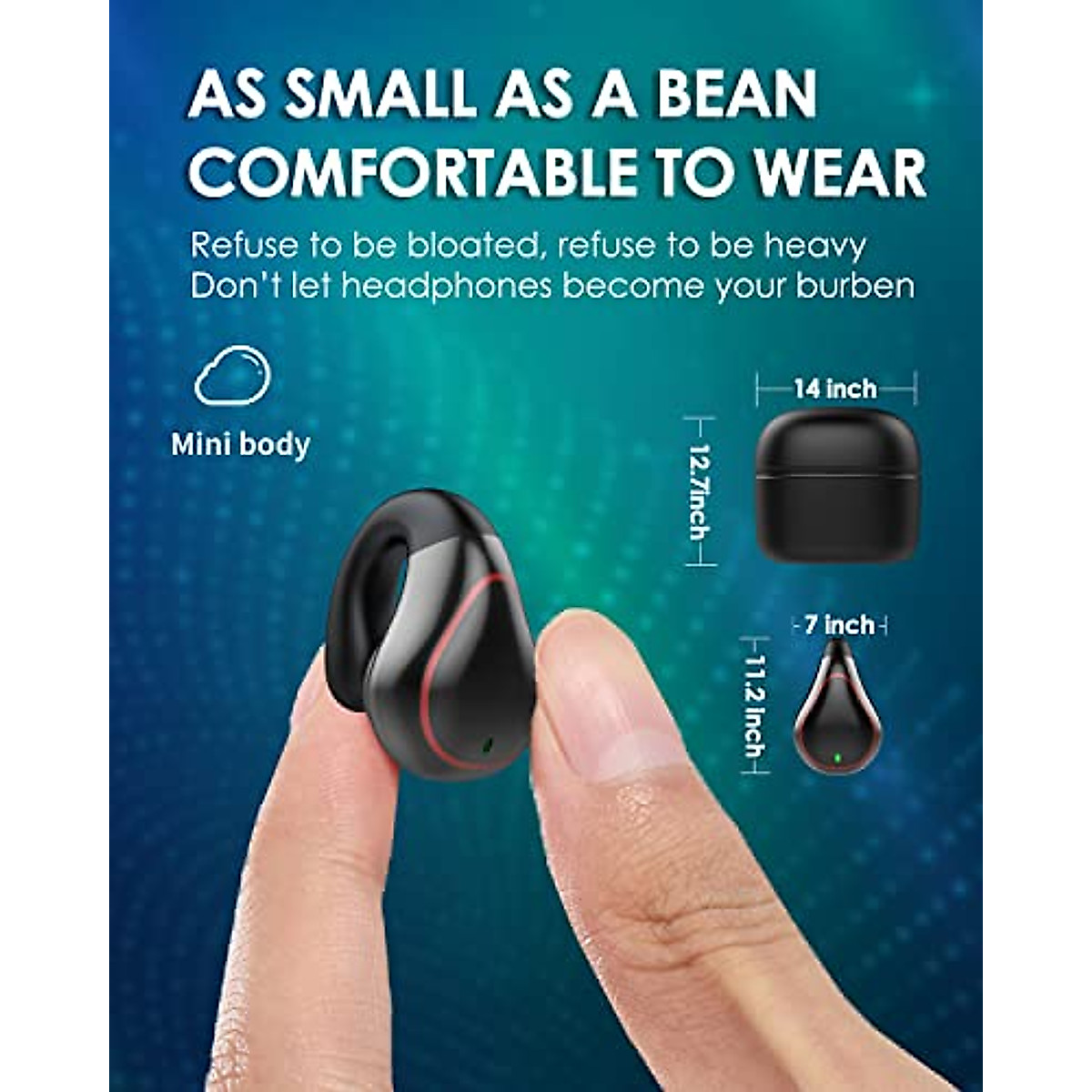 Open Ear Headphones Wireless Bluetooth Single Earbud True Wireless Mini Small Open Earbuds for iPhone Android, Tiny Bone Ear Bud with Mic Earphones for Small Ear Canals Running Cycling Workout Sport