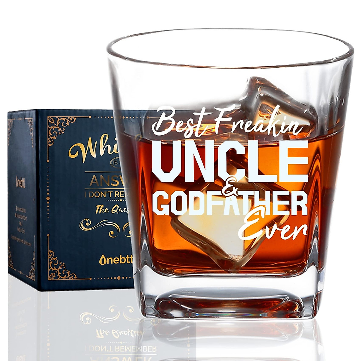 Onebttl Godfather Gifts, Whiskey Glass Funny Gift Idea for The Best Godfather for Proposal, Christmas, Birthday, Box and Greeting Card Included - THE MAN THE MYTH THE LEGEND