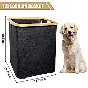 Black Laundry Basket with Wheels - 79L Laundry Hamper with Removable Laundry Bag, Foldable Easy Carry Handles Dirty Clothes Hamper for Laundry Room, Bedroom, Toys Storage Organizer