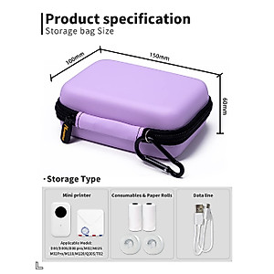Phomemo Label Printer Case Hard Carry Case Compatible D30/D110/T02/M110/M02 Label Printer, Label Maker Labeler Storage Holder,Purple