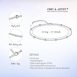 CHIC & ARTSY Ankle Bracelets 925 Sterling Silver Beaded Chain Anklets for Women Simple Foot Jewelry