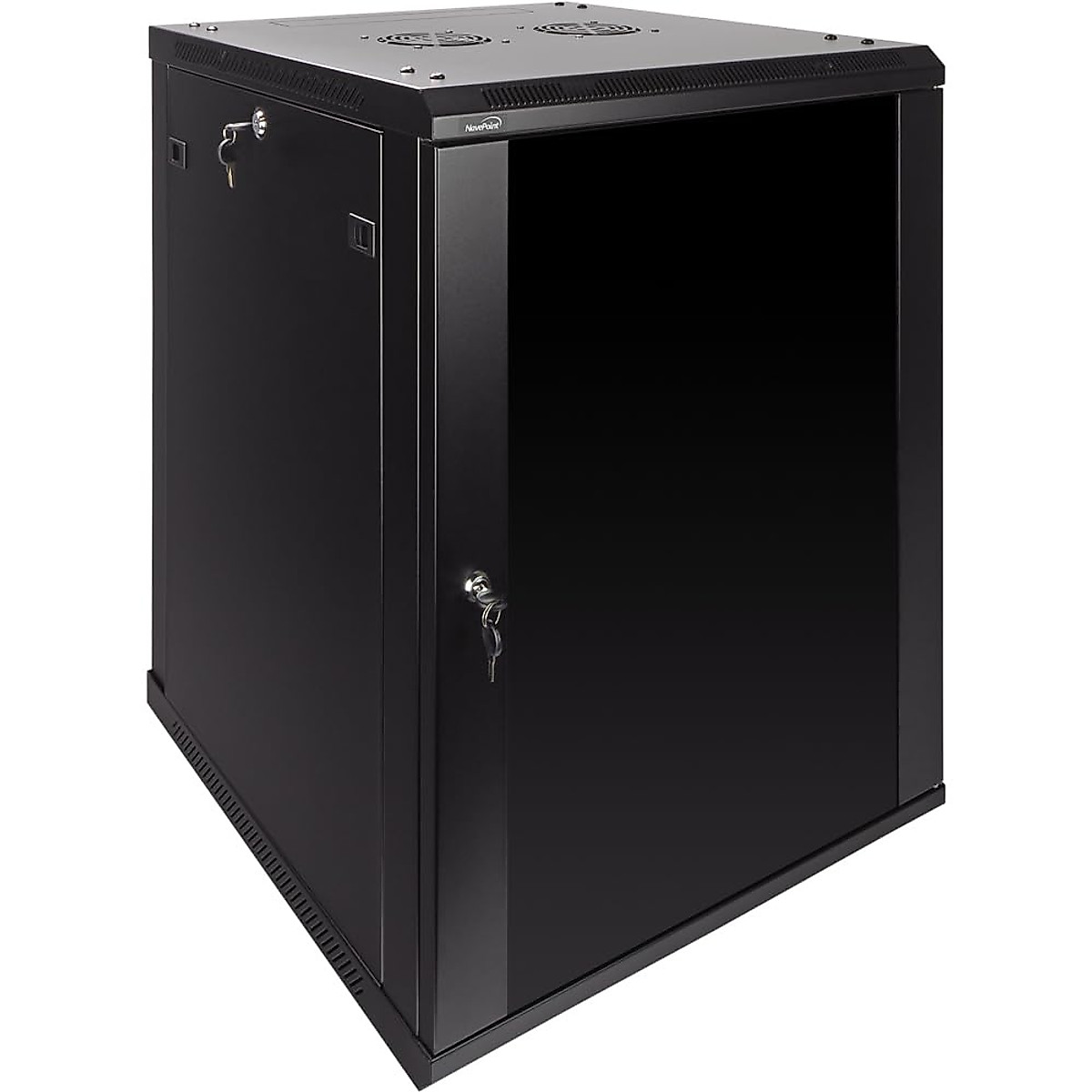 NavePoint 15U Server Rack Enclosure - 23.6” Deep, 15U Wall Mount Network Cabinet with Locking Glass Door for 19” IT Equipment, 15U Network Rack with 2 Fans, Removable Side Panels, Black