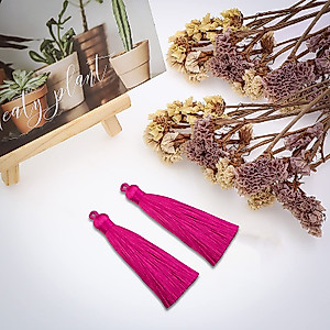 VAPKER 20pcs Deep Pink Tassel Mini Silk Tassels for Craft Jewelry Making Woman, Handmade Soft Ice Silky Tassels with Loops for DIY Projects, Bookmarks(8.5CM/3.5 Inches)