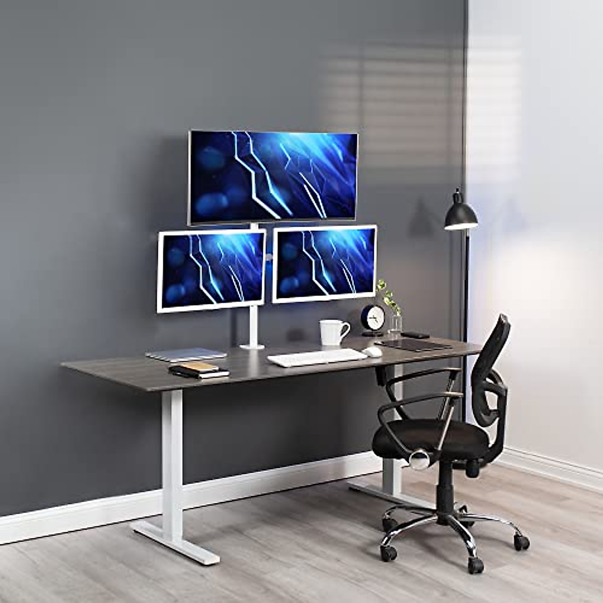 VIVO Triple LCD Monitor Desk Mount Stand Heavy Duty and Fully Adjustable, 3 Screens up to 30 inches, White STAND-V003TW