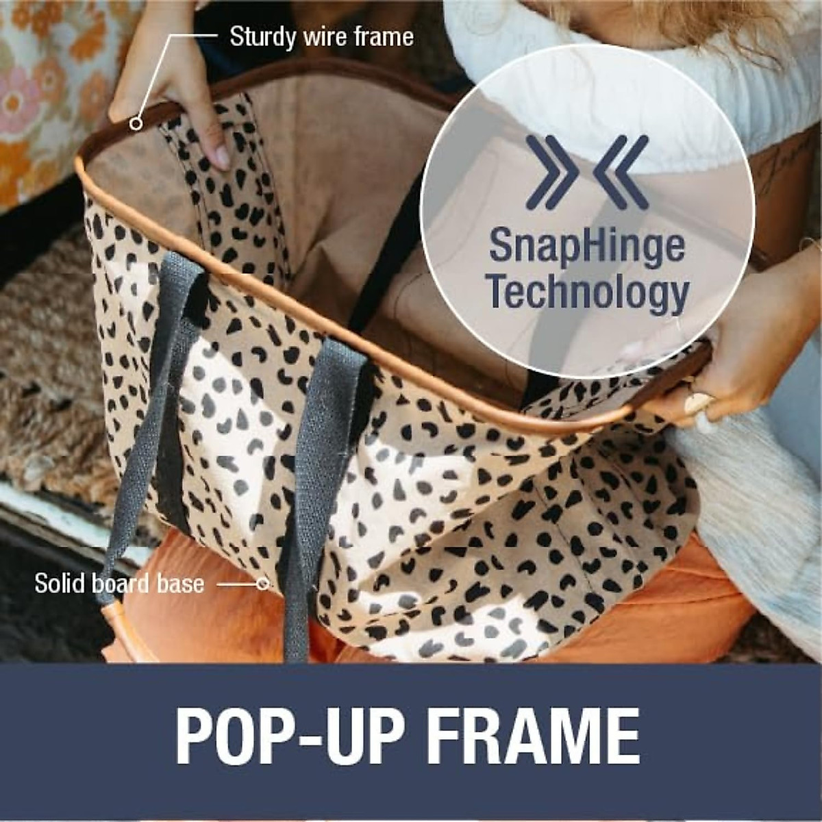 CleverMade 30L SnapBasket LUXE - Reusable Collapsible Durable Grocery Shopping Bag - Heavy Duty Large Structured Tote, Heather Grey