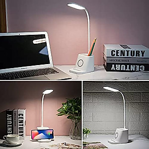 Wireless Phone Charger Table lamp with Pen Holder Minimalist led Desk lamp (White)