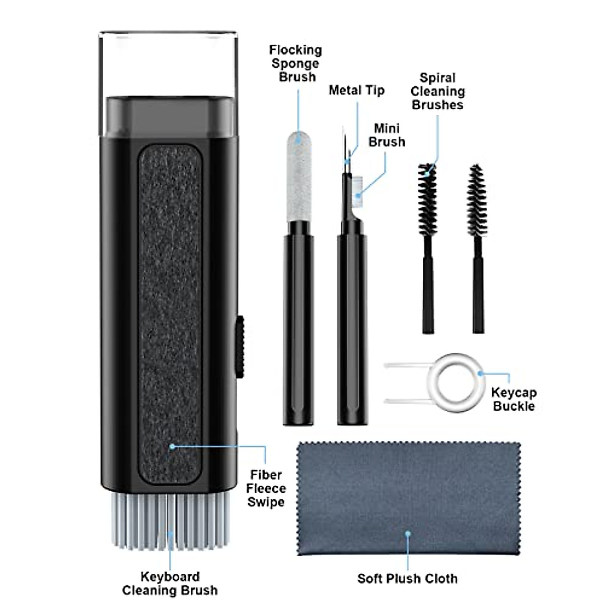 [8 in 1] Cleaner Kit for Airpod,Supfine Airpods Pro Cleaning Pen with Brush,Multi-Function Cleaner Kit for Earbuds,Earphone,iPod,Keyboard,iPhone,ipad,Laptop(Black)