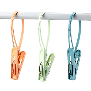 24 Pack Clothes Pins Clothes Peg Clip Pins with Plastic Rope for Clothesline Multicolor Drying Clothing Clips Hooks Windproof Clothes Hanger for Hanging Socks Hats Pants Bras Underwears Towel Photo