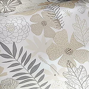RoomMates RMK11326WP Beige Perennial Blooms Peel and Stick Wallpaper, Roll, Beige