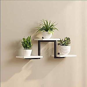 PIBM Stylish Simplicity Shelf Wall Mounted Floating Rack Shelves Industrial Wind Retro Flower Stand Bookshelf Iron Art Solid Wood Store Home,3 Layers,8 Colors, a , 60X15X19CM