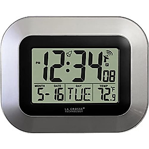 La Crosse Technology WT-8005U-S Atomic Digital Wall Clock with Indoor Temperature, Silver, Pack of 5