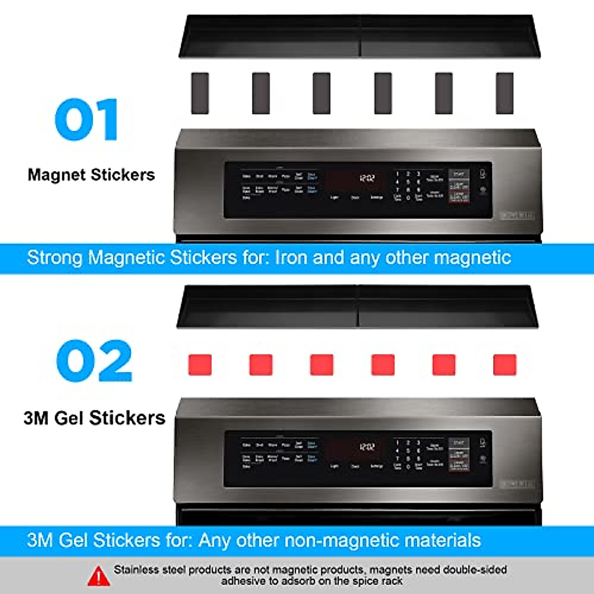 Amawarm Over Stove Spice Rack,Stove Shelf,Magnetic Spice Rack,Stove Top Shelf,2pcs 15" Stainless Steel Spice Shelf For Stove,Kitchen Storage Organization stove shelf spice rack spice organizer